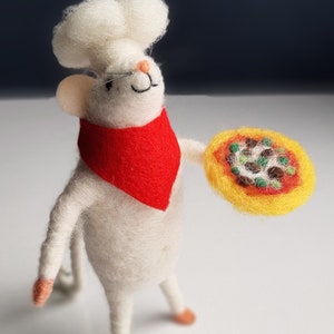 Pizza Chef Mouse Figurine, Mouse Ornament, Housewife Gift, Felted Wool ...