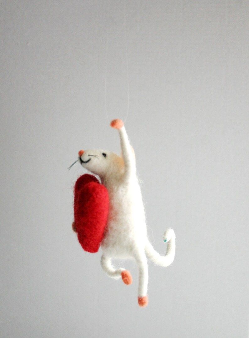 Felted Mouse With a Heart, Wool Ornament Loop, Felt Mice, Mouse in Love ...