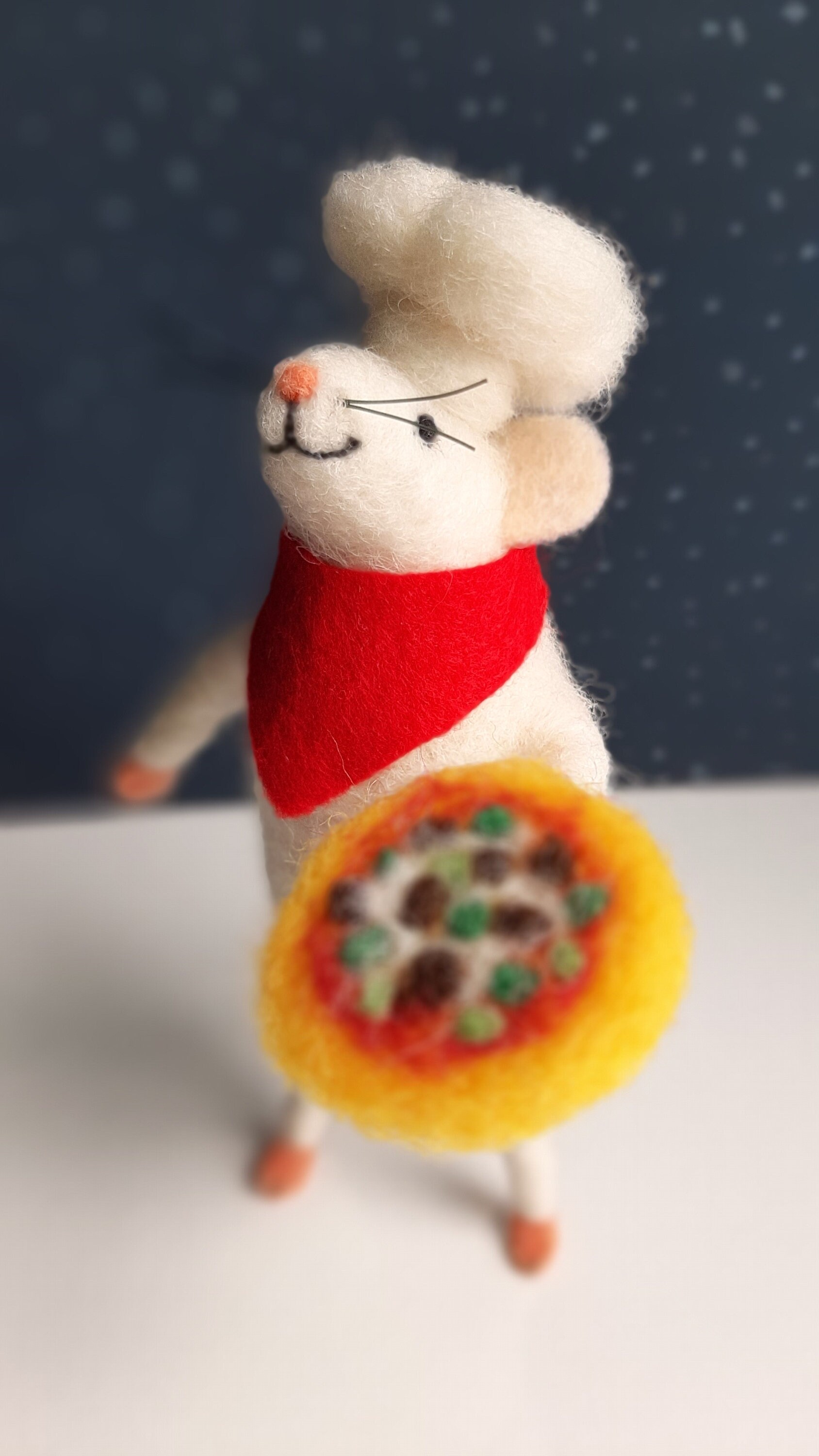 Pizza Chef Mouse Figurine, Mouse Ornament, Housewife Gift, Felted Wool ...