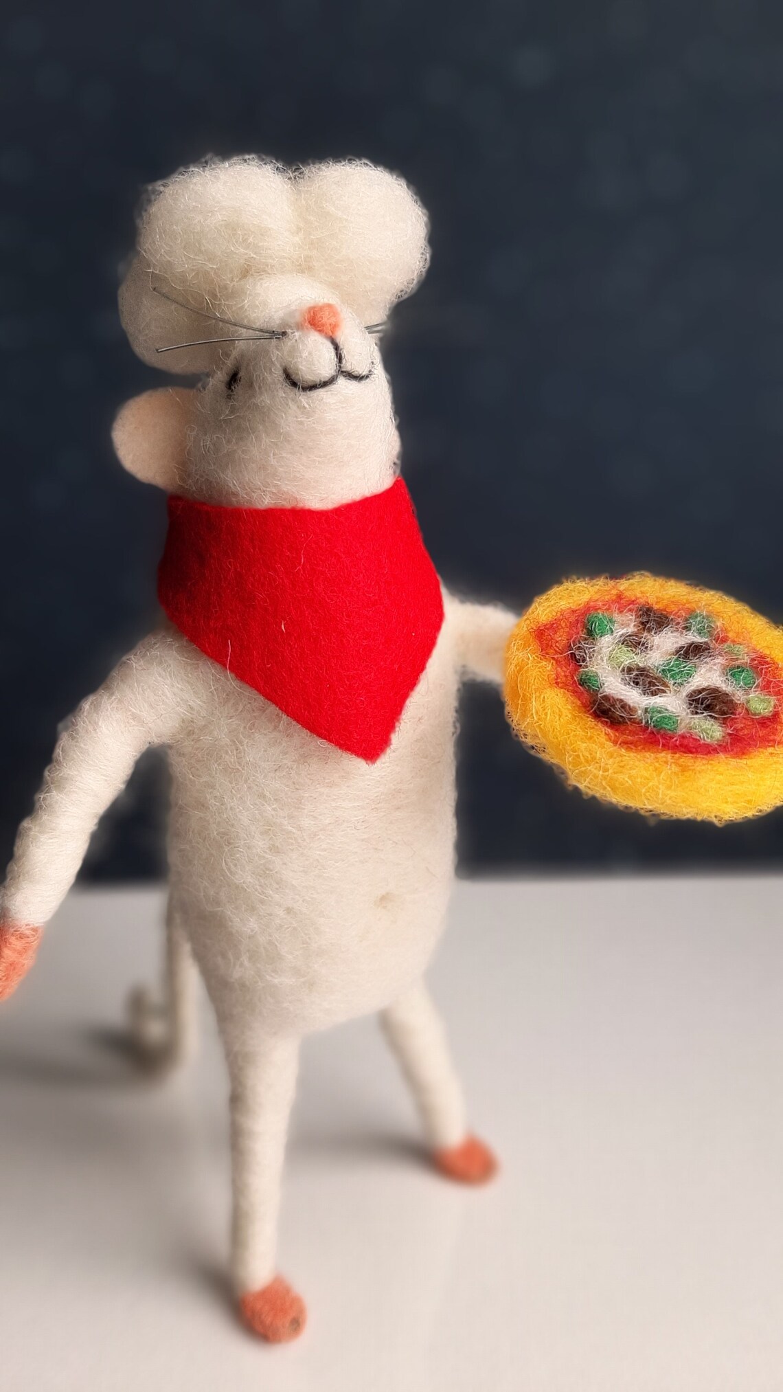 Pizza Chef Mouse Figurine, Mouse Ornament, Housewife Gift, Felted Wool ...