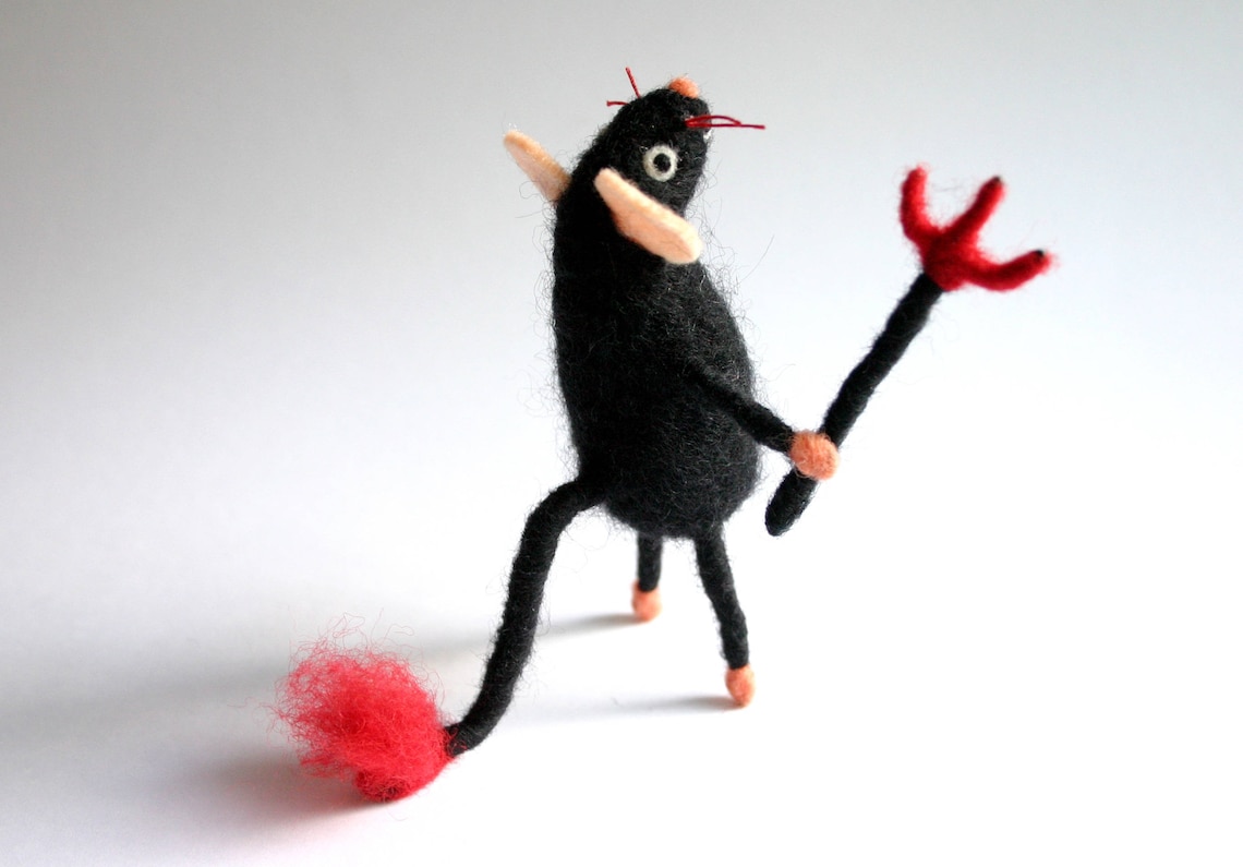 Mouse Devil Figurine, Needle Felted Black Mouse Devil, Halloween ...