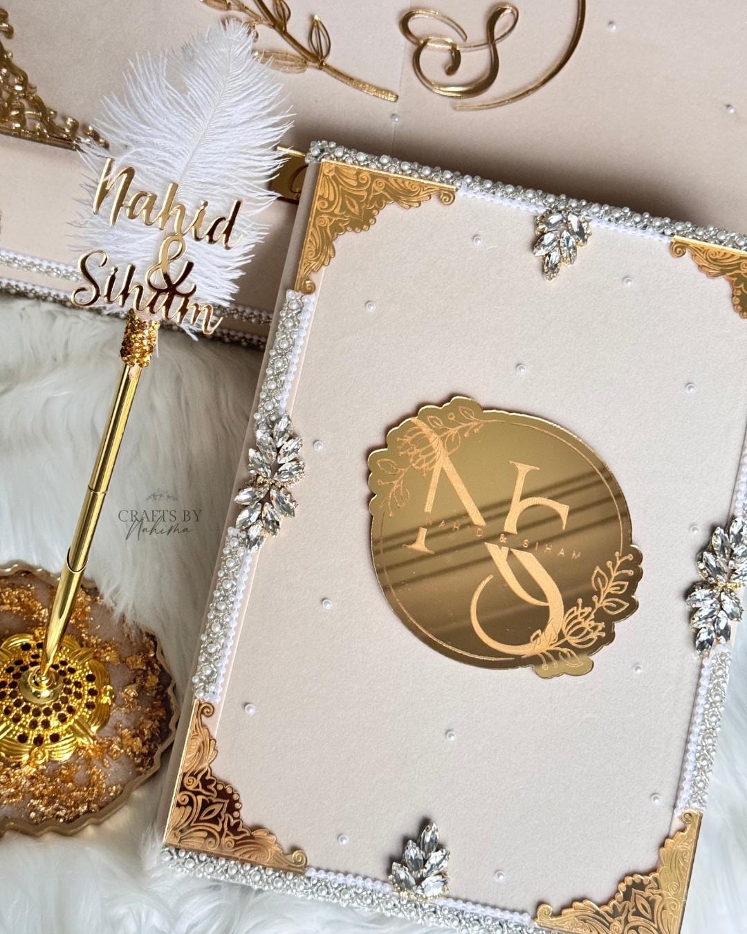 Handmade Nikkah Certificate Folder: Beige & Gold Velvet, Laser Engraved ...