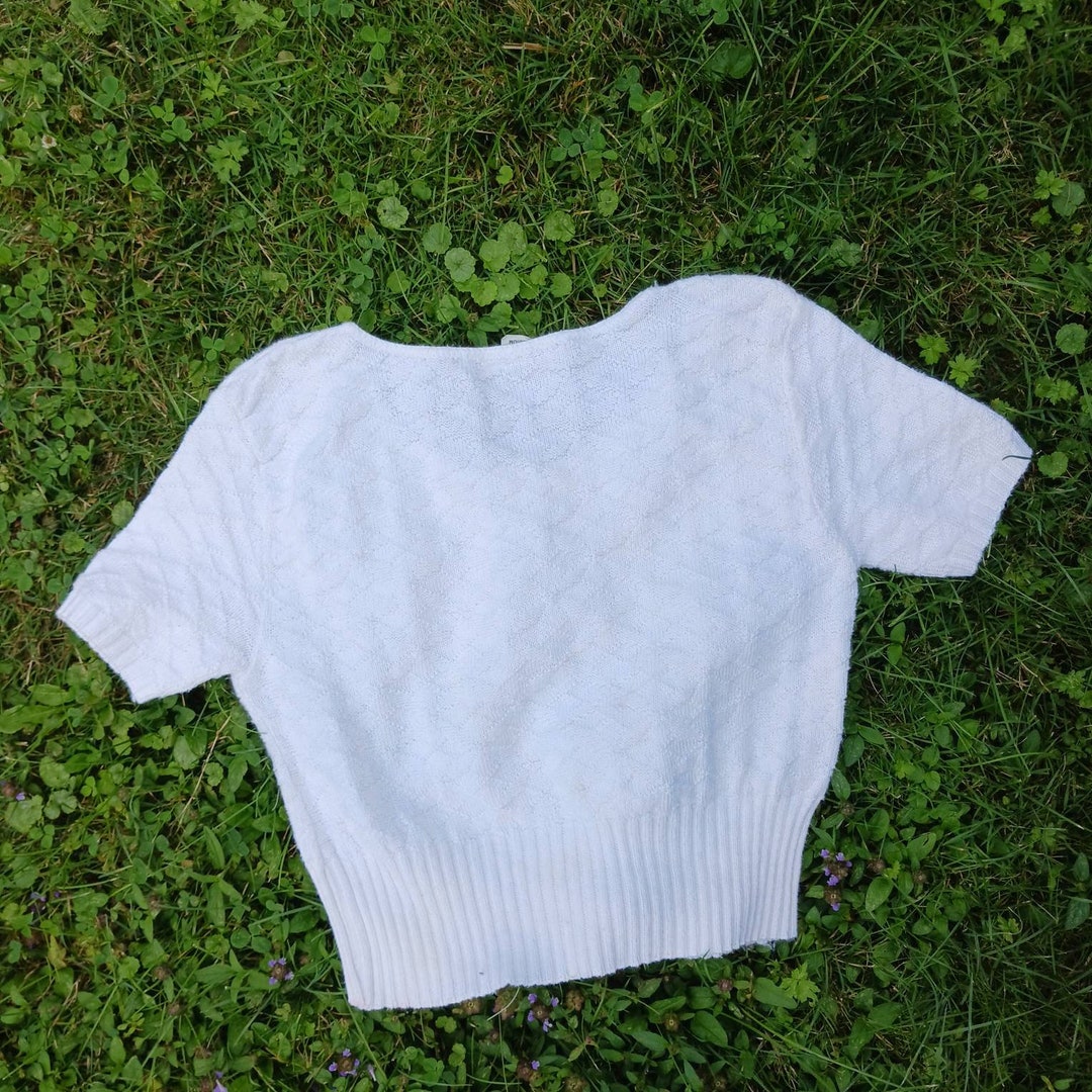 White Knit Cropped Sweater - Etsy