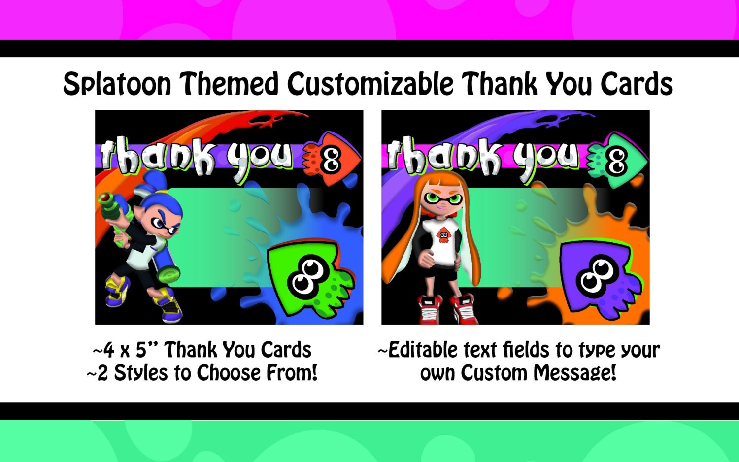 Splatoon Themed Thank You Cards - Etsy