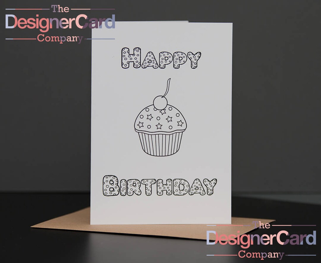 Colour Me Birthday Card - Cupcake Colour in Card - Etsy