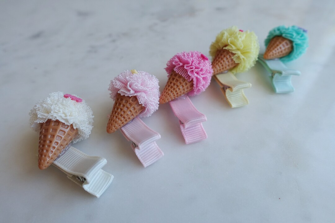 Ice Cream Cone Hair Clip, Girl Hair Clip | Mini Hair Bows | Piggy Tails ...
