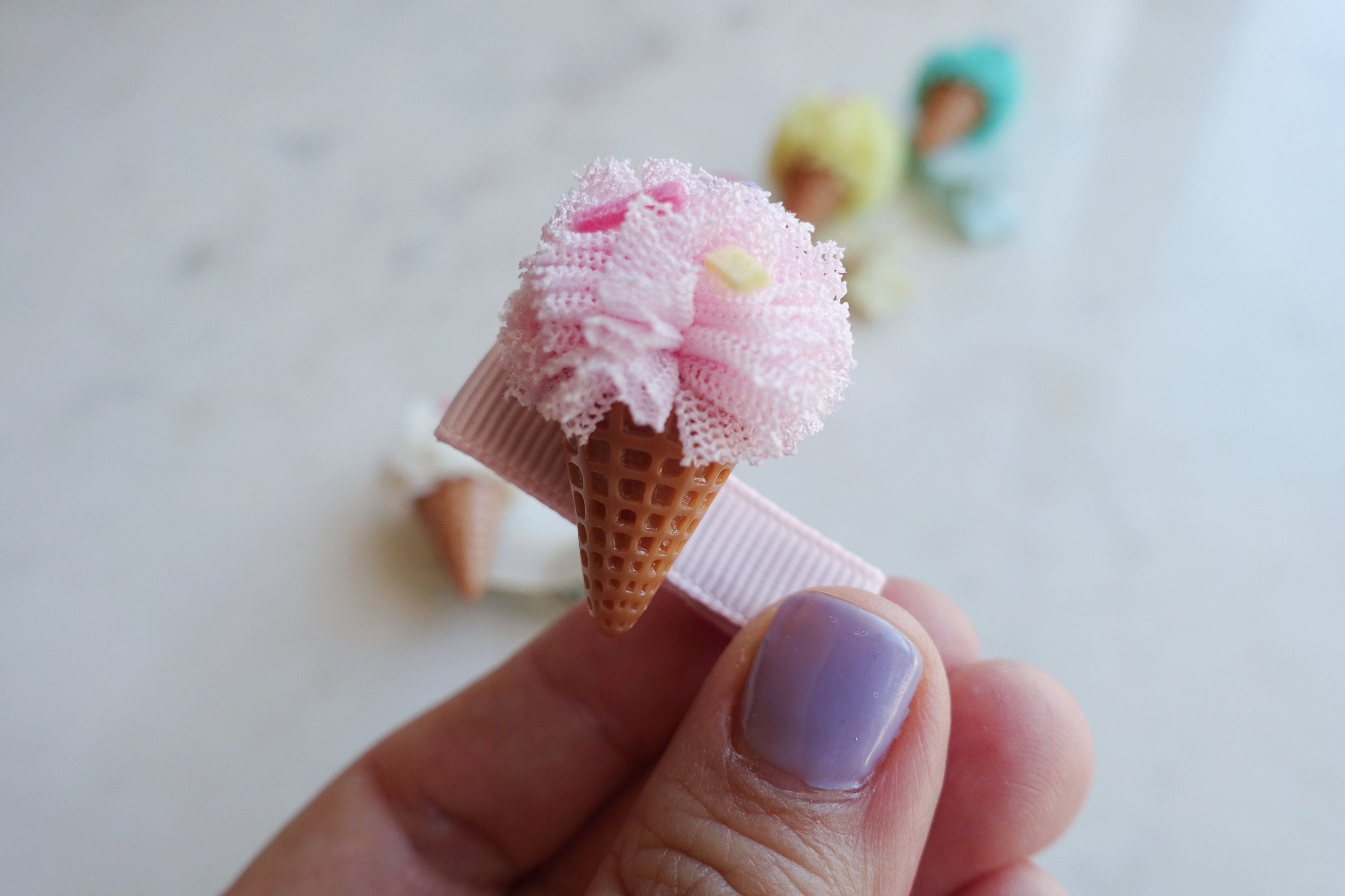 Ice Cream Cone Hair Clip, Girl Hair Clip | Mini Hair Bows | Piggy Tails ...
