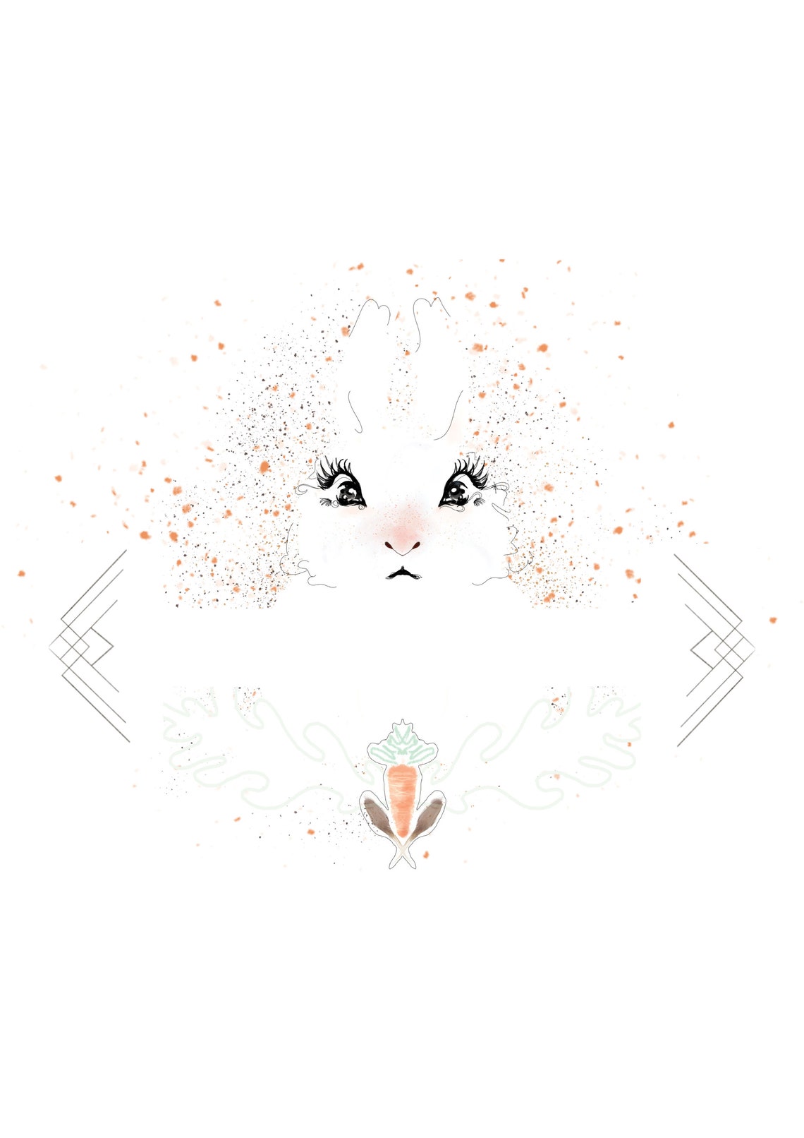 Digital White Bunny Illustration Card Stationery Halloween - Etsy