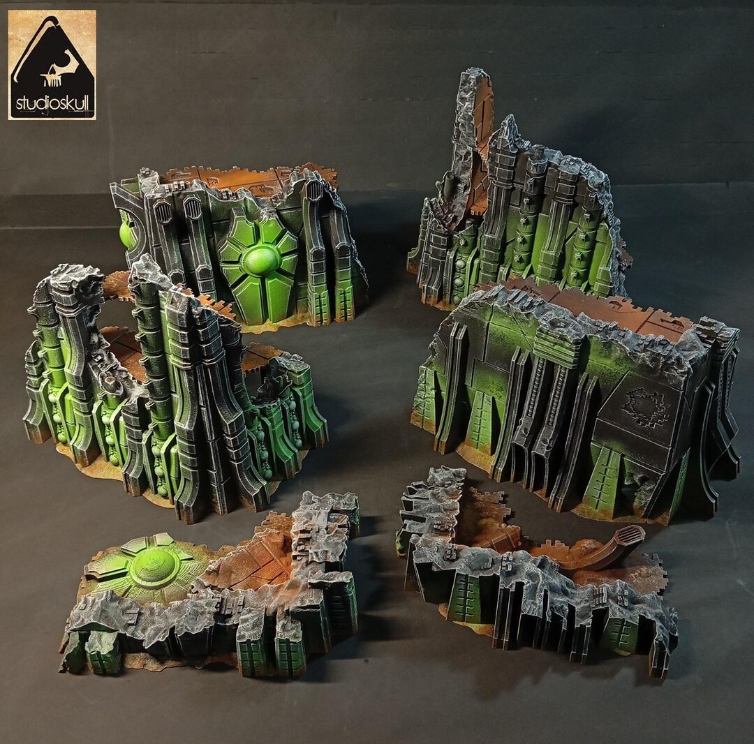 3D Printed Xenos Ruins - Scenery Terrain for War Games 28/32mm Painted ...
