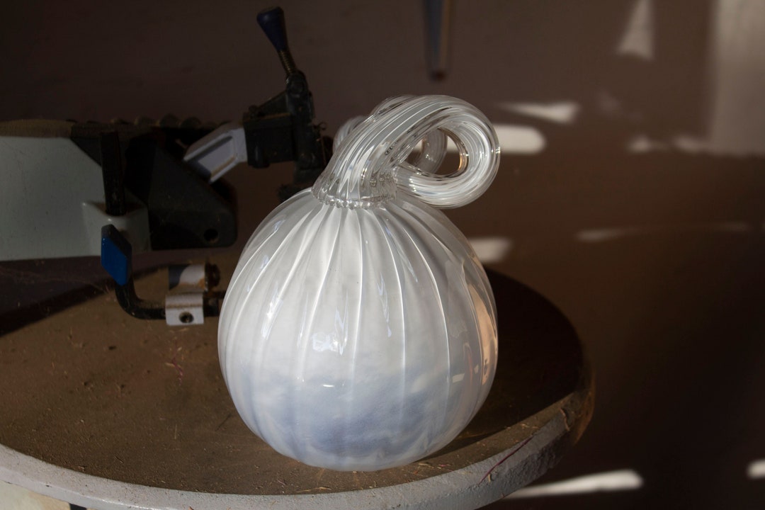 Handblown White Glass Pumpkin - Etsy