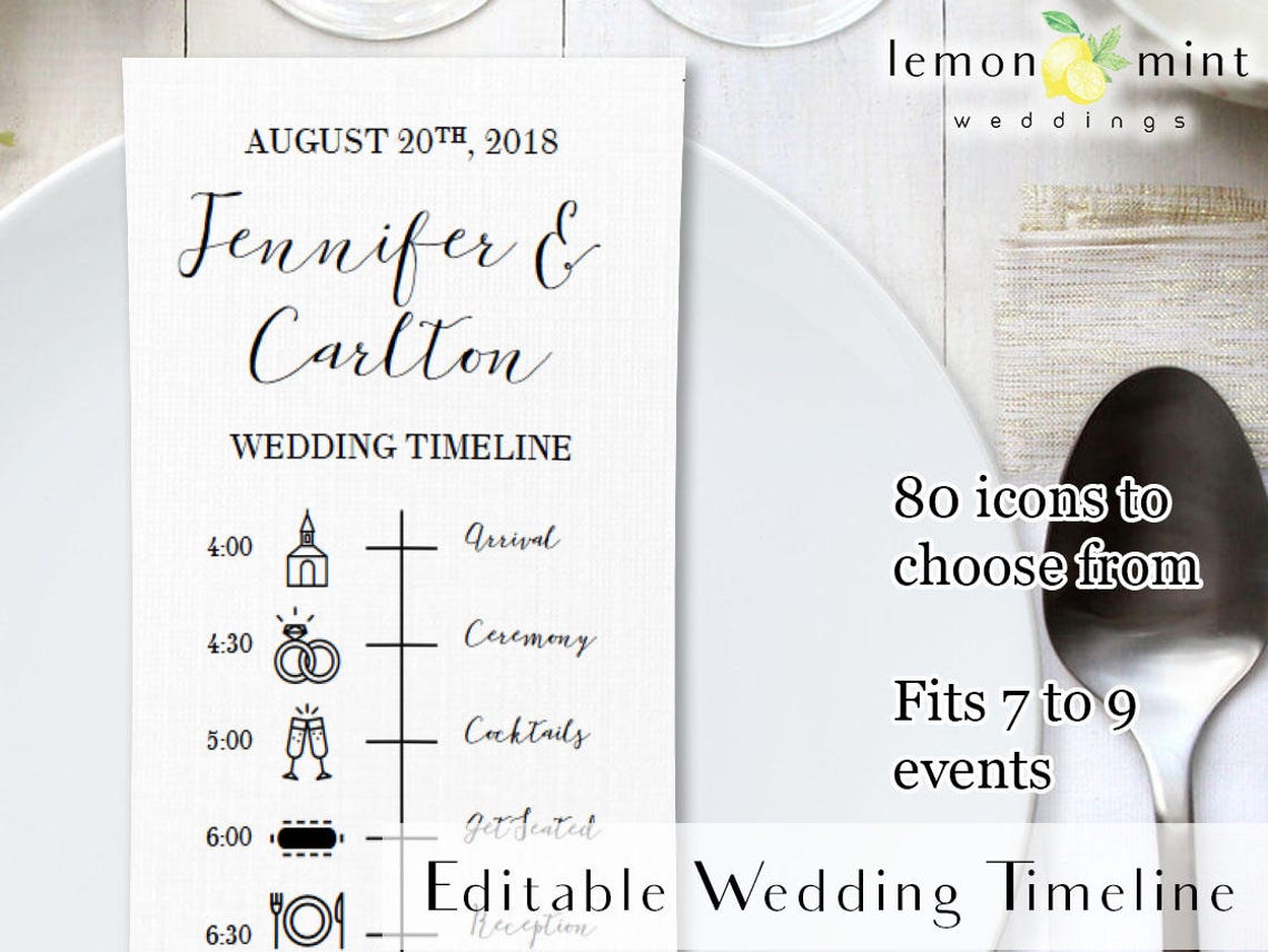 Editable wedding timeline card printable wedding timeline | Etsy