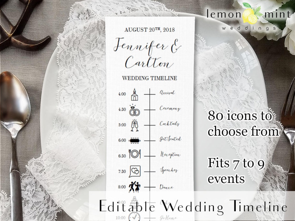 Editable wedding timeline card printable wedding timeline | Etsy
