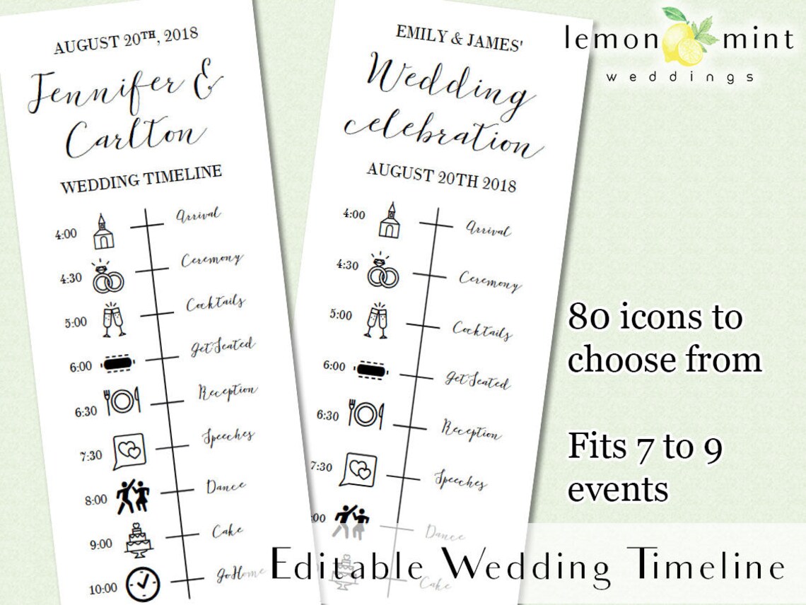 Editable wedding timeline card printable wedding timeline | Etsy