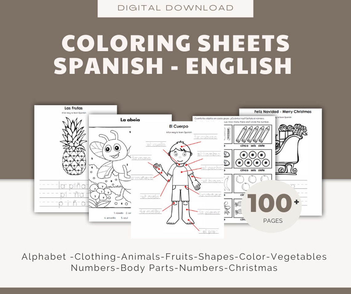 Spanish English Coloring Pages Kids | Colors,numbers,shapes,alphabet ...