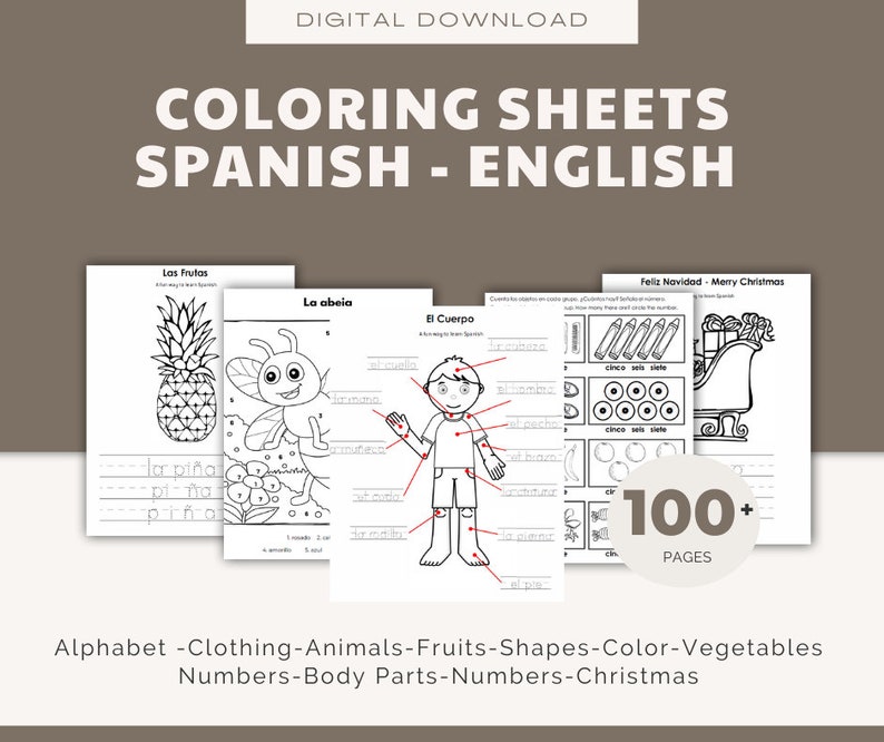 Spanish English Coloring Pages Kids | Colors,numbers,shapes,alphabet ...