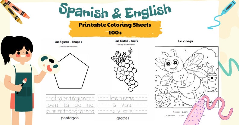 Spanish English Coloring Pages Kids | Colors,numbers,shapes,alphabet ...