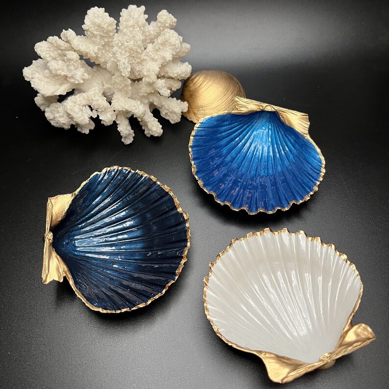 Pearl Scallop Shell Trinket Dish, Gold Leaf Coastal Decor - Etsy