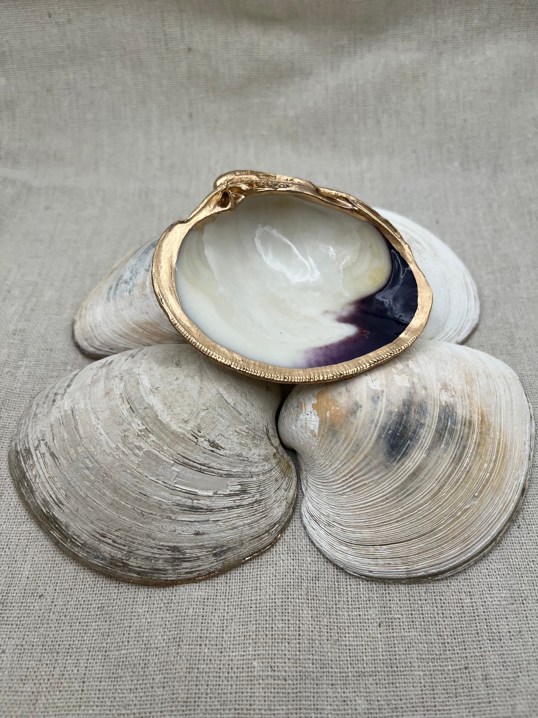 Gloss Gold Clam Shell Ring Coastal Beach Decor, Ring Trinket Dish ...