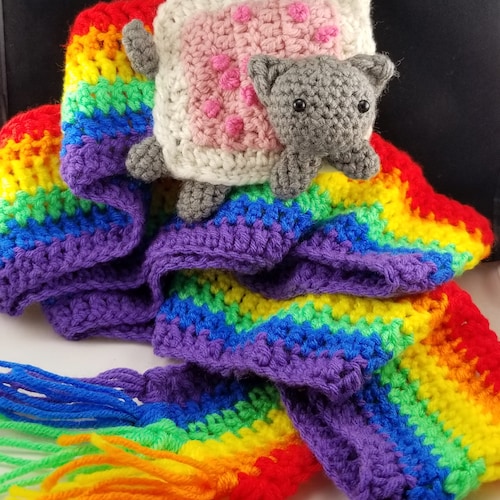 Rainbow Barf Cat Scarf Nyan Cat Crochet Made to Order - Etsy