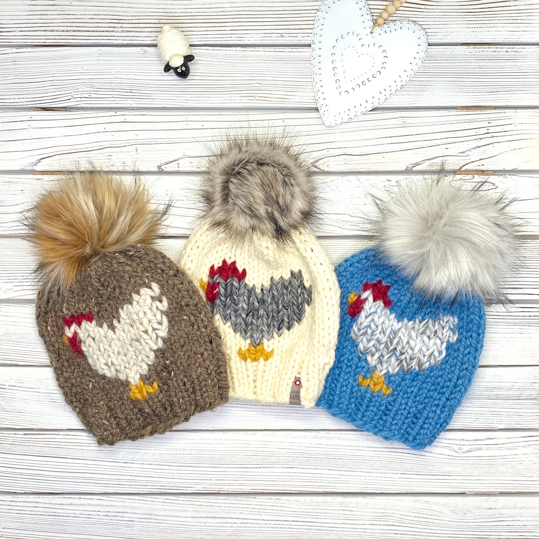 Chicken Hat, Custom Order Baby to Adult Knit Winter Beanie, Farm Animal ...