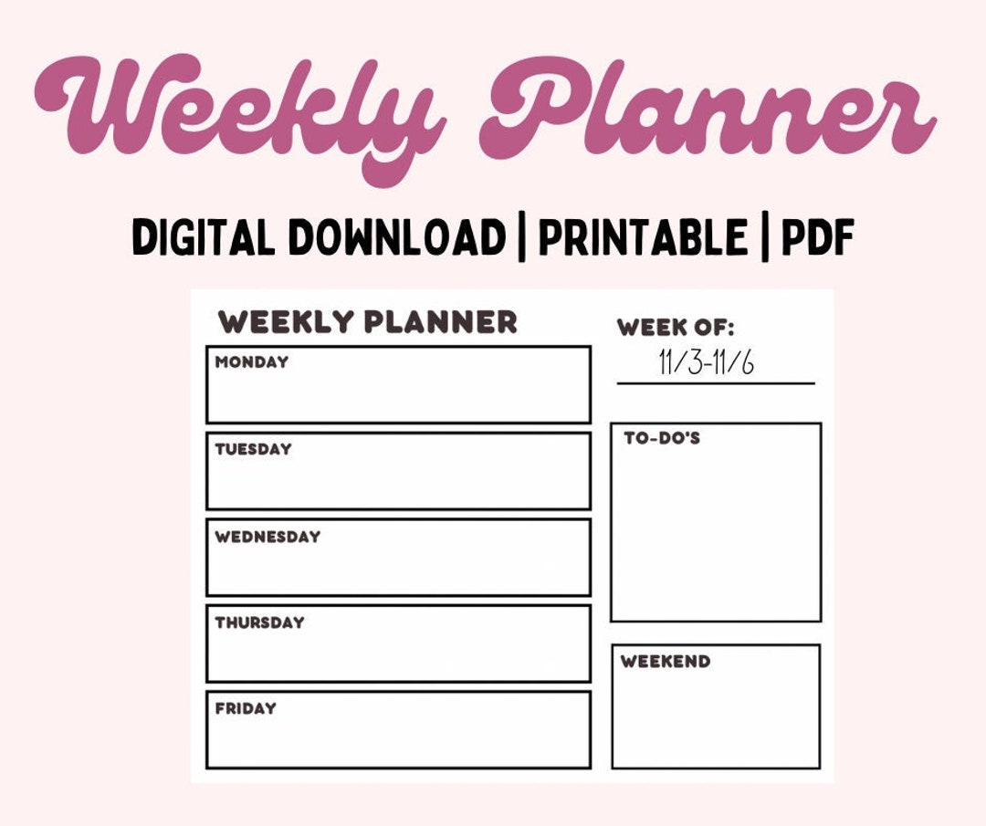 Weekly Planner | Digital Download | Printable | PDF | Printable Planner ...