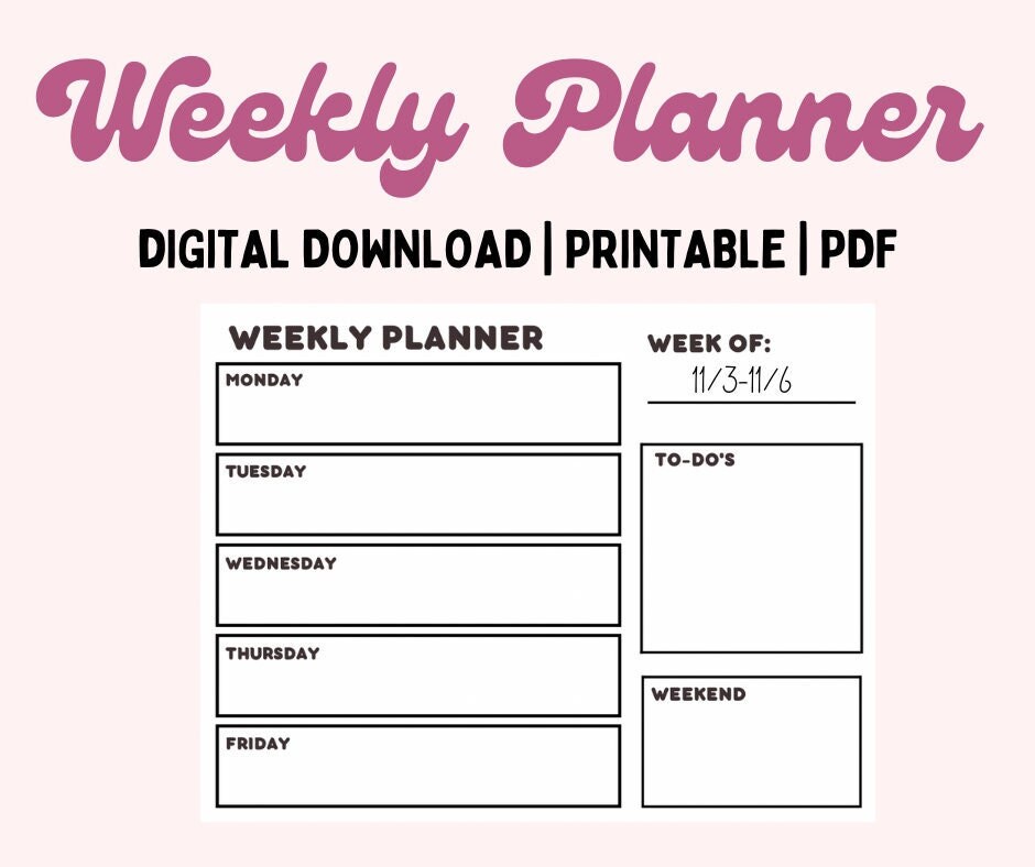 Weekly Planner | Digital Download | Printable | PDF | Printable Planner ...