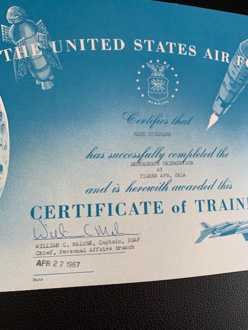 The United States Air Force Official Authentic Training Certificate ...
