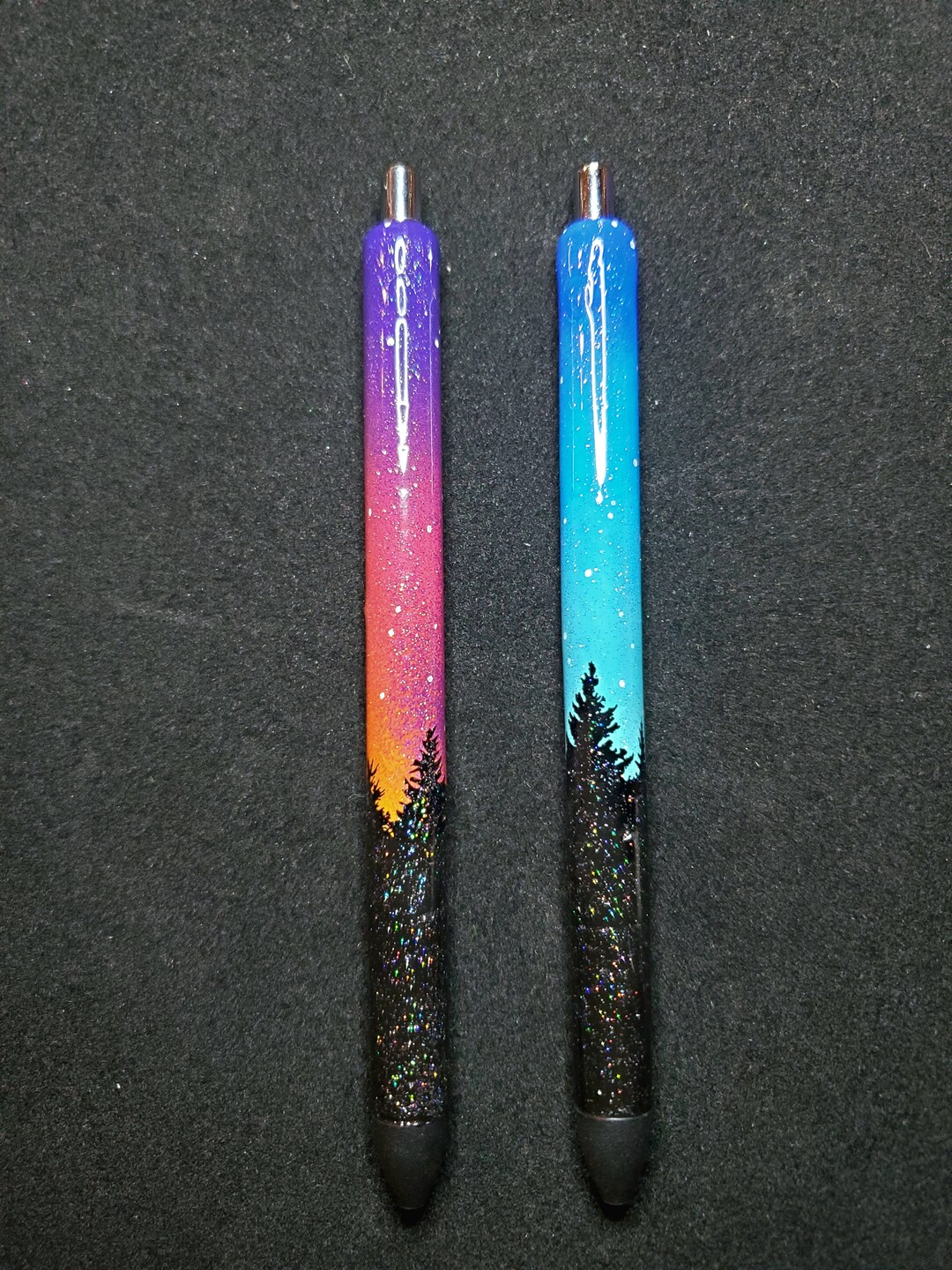 Hand Painted Forest Silhouette, Night Sky, Outdoors, Glitter Refillable ...