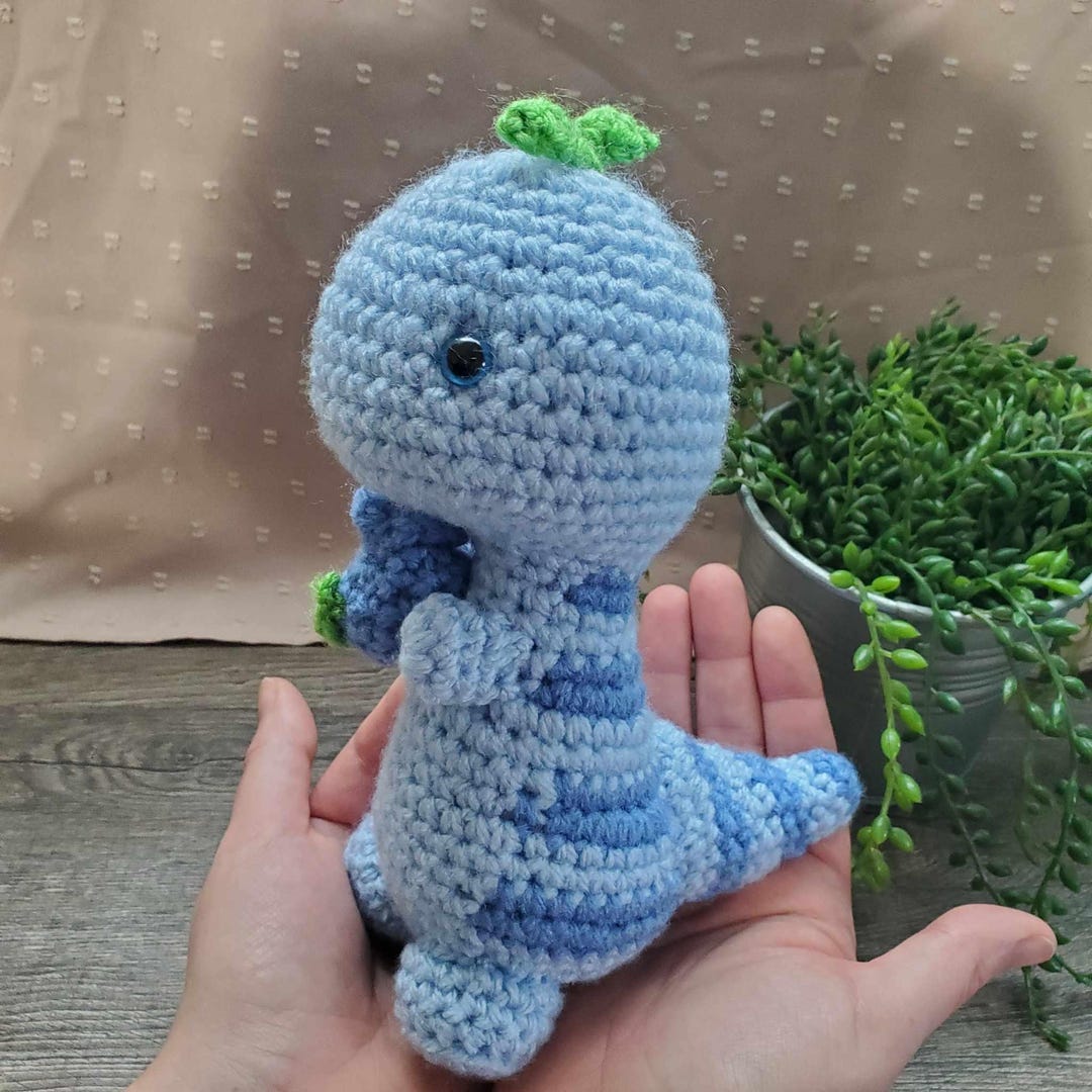 Blueberry Dino Plush, Crochet Blue Dinosaur, Soft Dino Toy, Cute Dino ...