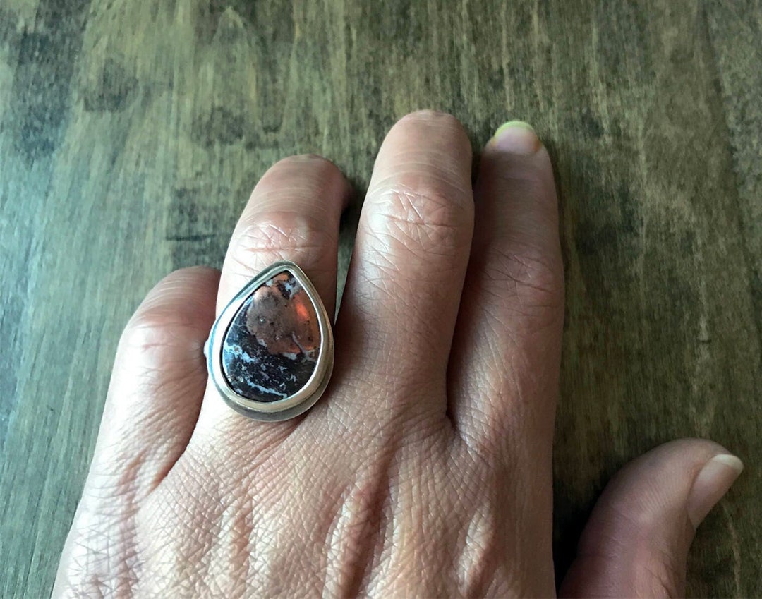 Size 7.25 COPPER DOLOMITE Ring / Boho Ring / Teardrop Gemstone / One-of ...