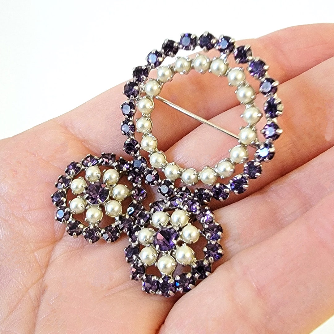 B. David Jewelry Set, Vintage Circle Pin and Clip Earrings, Purple ...