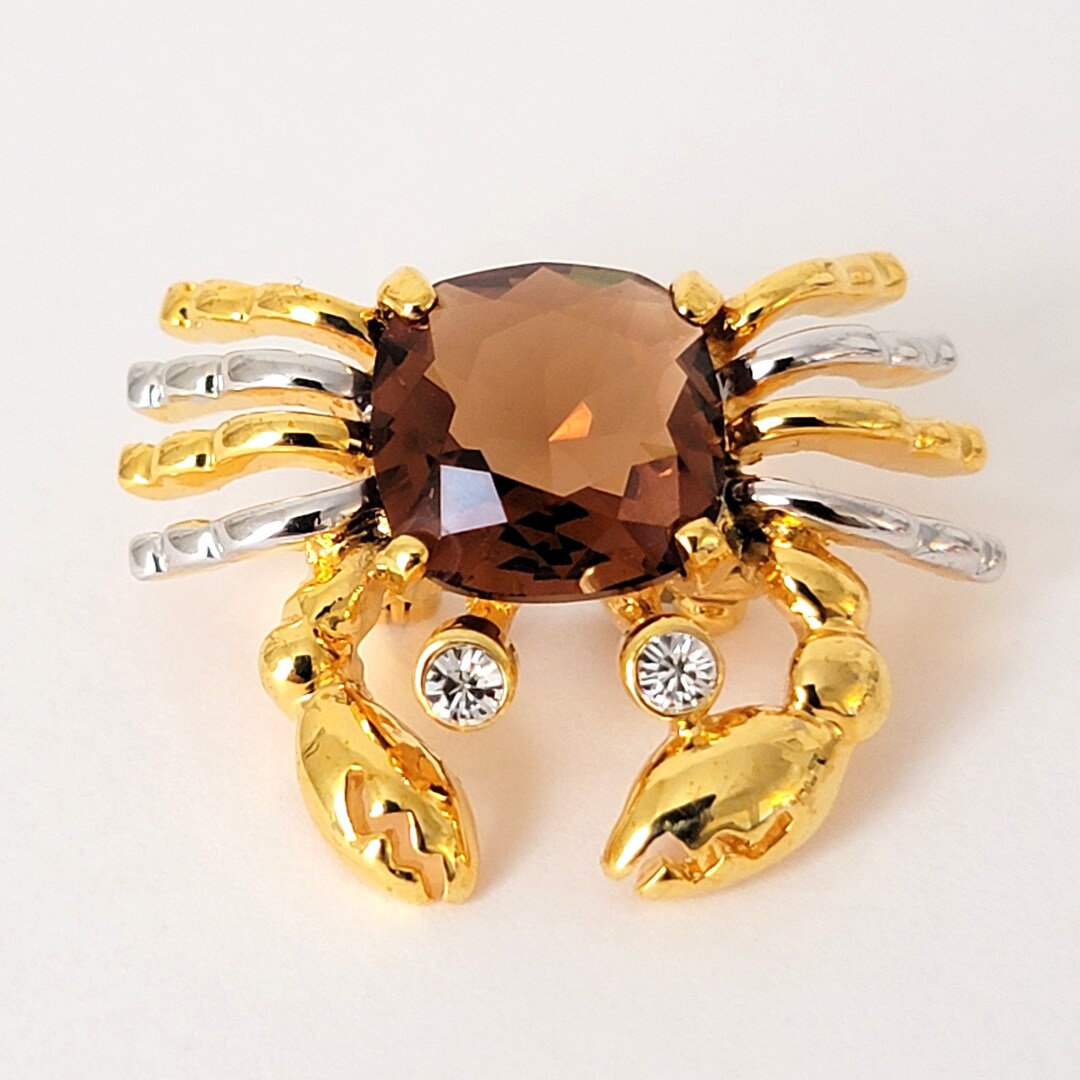 Vintage Rhinestone Crab Pin by Butler, Silver and Gold Tone Legs, With ...