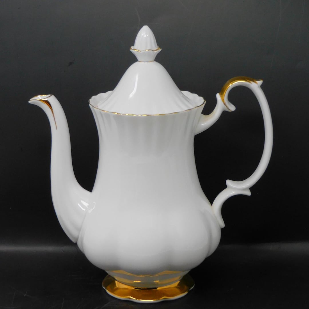 Royal Albert Val D’or Coffee Pot / Tea Pot | Bone China White & Gold ...