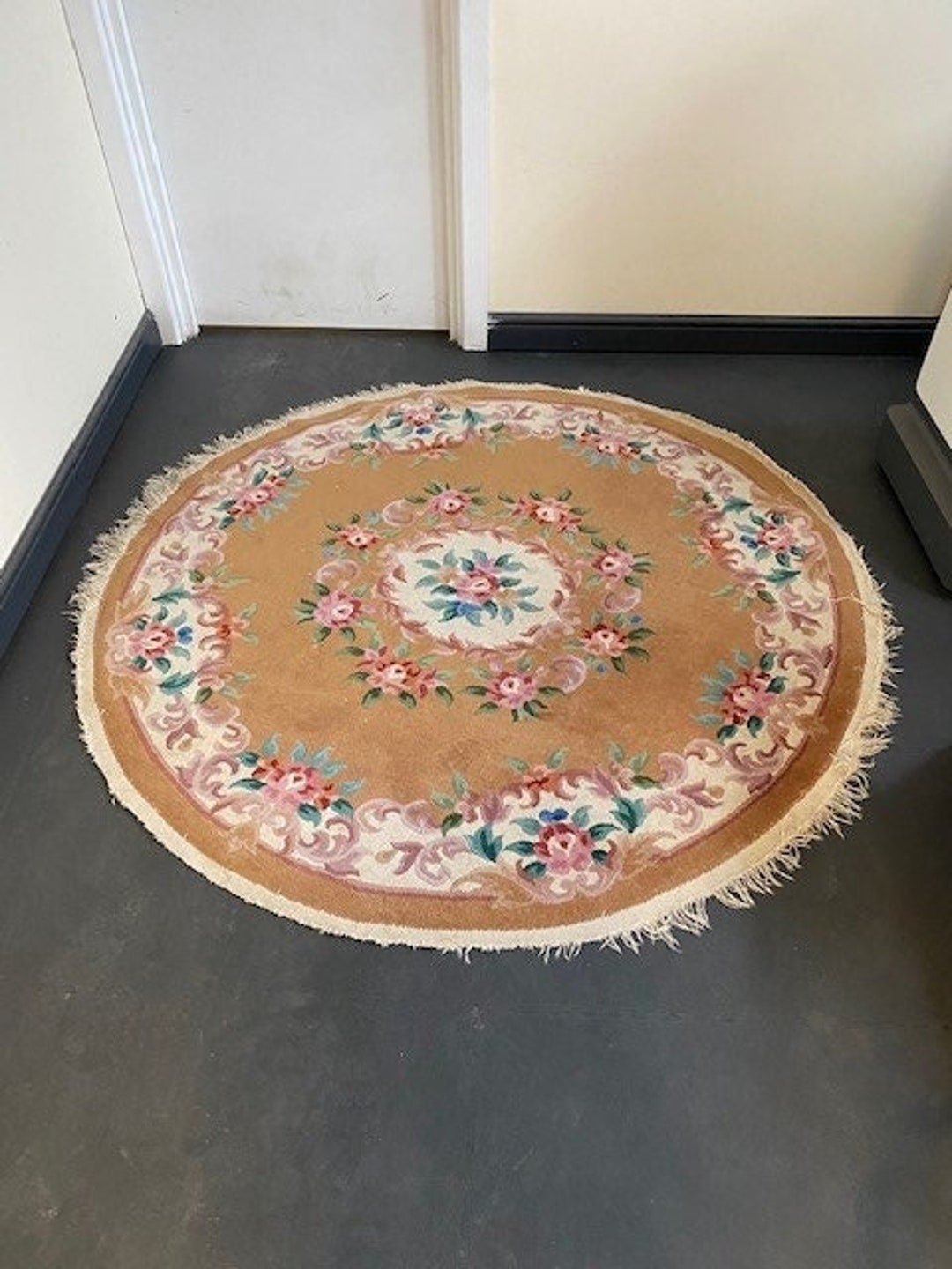 Large Chinese Gold Ground Floral Circular Rug, Woollen Circular Rug - Etsy