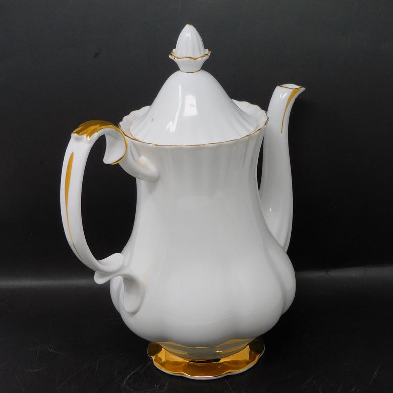 Royal Albert Val D’or Coffee Pot / Tea Pot | Bone China White & Gold ...
