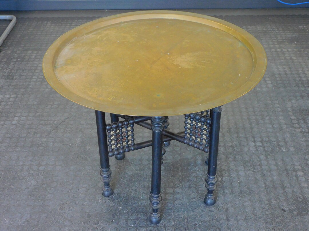 Antique Egyptian Brass Tea Table: Engraved Folding Stand - Etsy
