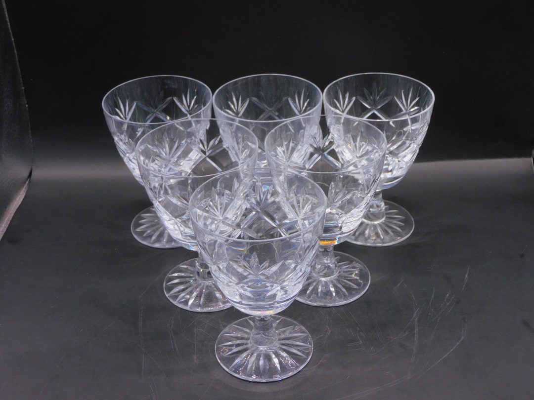 5 Crystal Wine Glasses, Vintage Crystal Glassware, Cut Glass Wine ...