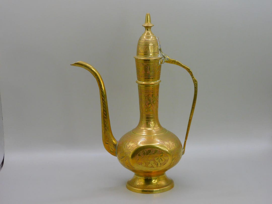 Vintage Brass, Turkish Dallah, Ornate, Decoratively Engraved, Brass ...