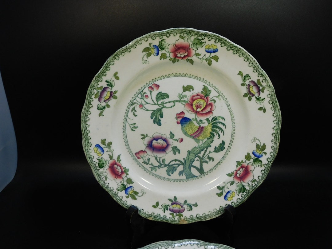 Art Deco Bishop and Stonier Bisto Antique Nankin Cockerel With Peonies Side Plate Nankin Blue ...