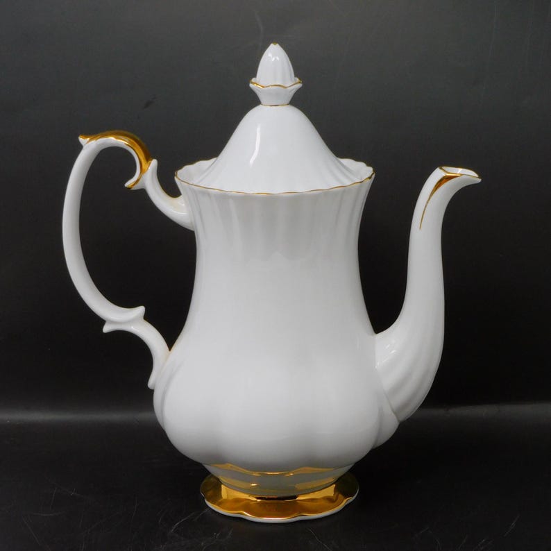 Royal Albert Val D’or Coffee Pot / Tea Pot | Bone China White & Gold ...