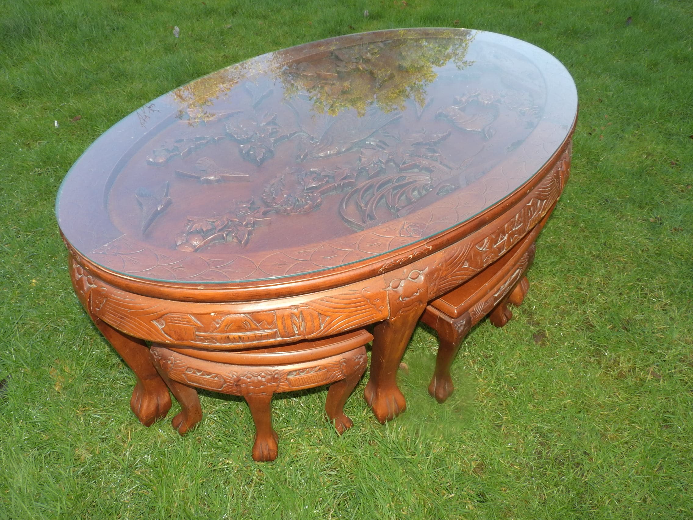 Set of Vintage Chinese Hand Carved With Exotic Birds Table and - Etsy UK