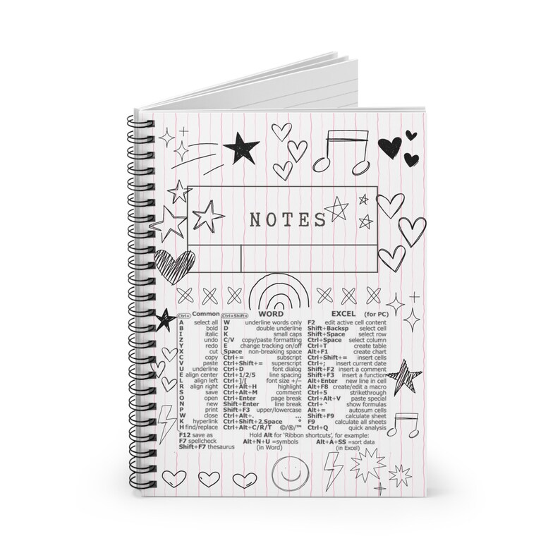 Keyboard Shortcut Cheat Sheet Spiral Notebook Ruled Line - Etsy