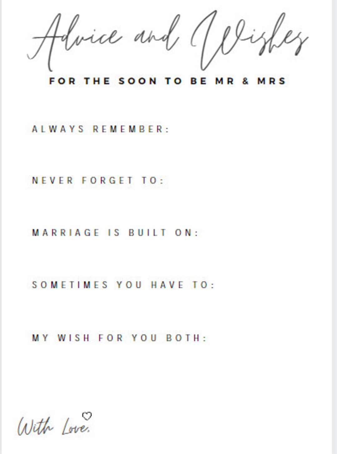 Advice and Wishes Card for Bride and Groom - Etsy