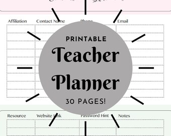Printable Teacher Planner, Back to School, Instant Download, PDF ...