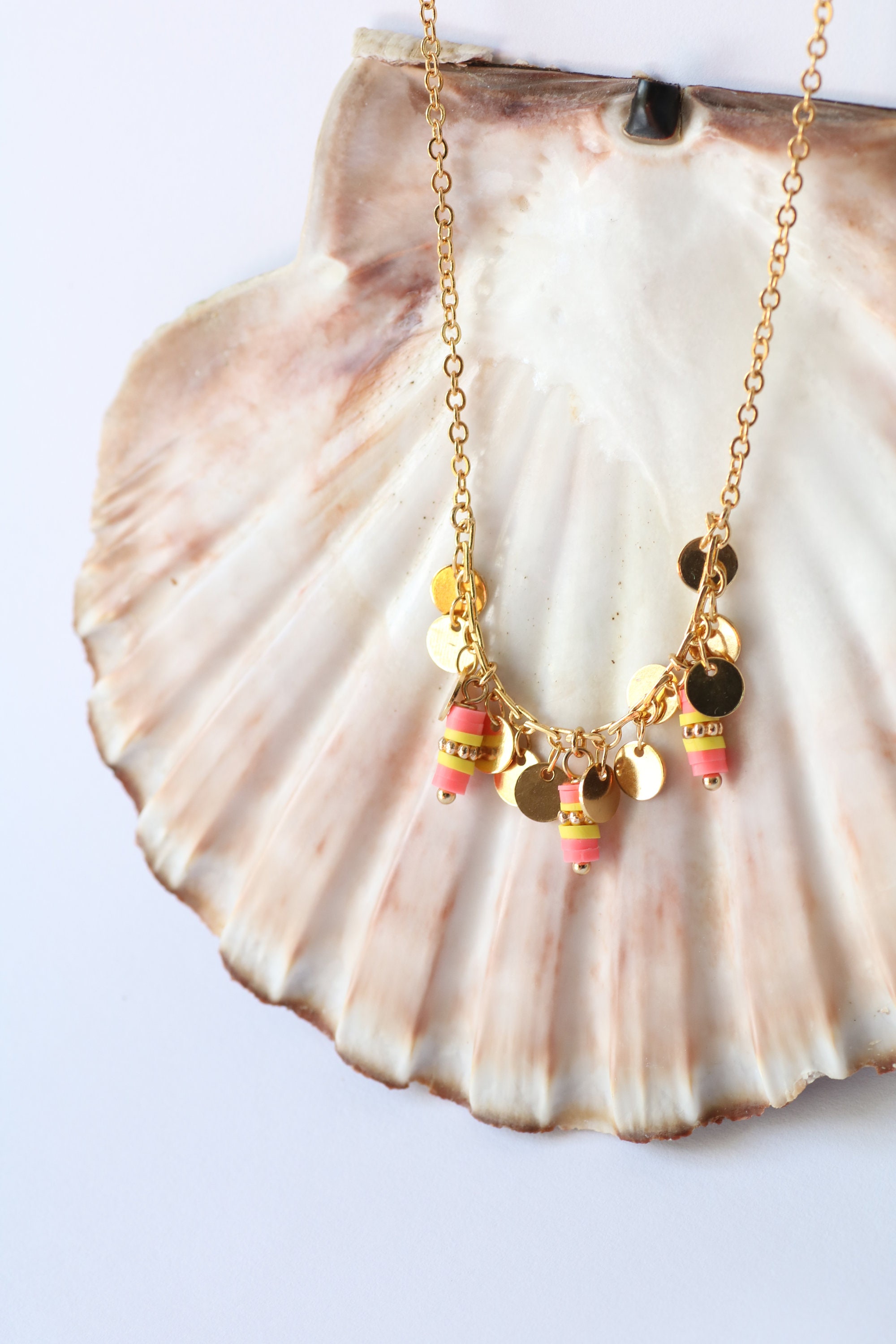 Fine chain stamps gold fine 24K gold heishi neck slittle | Etsy