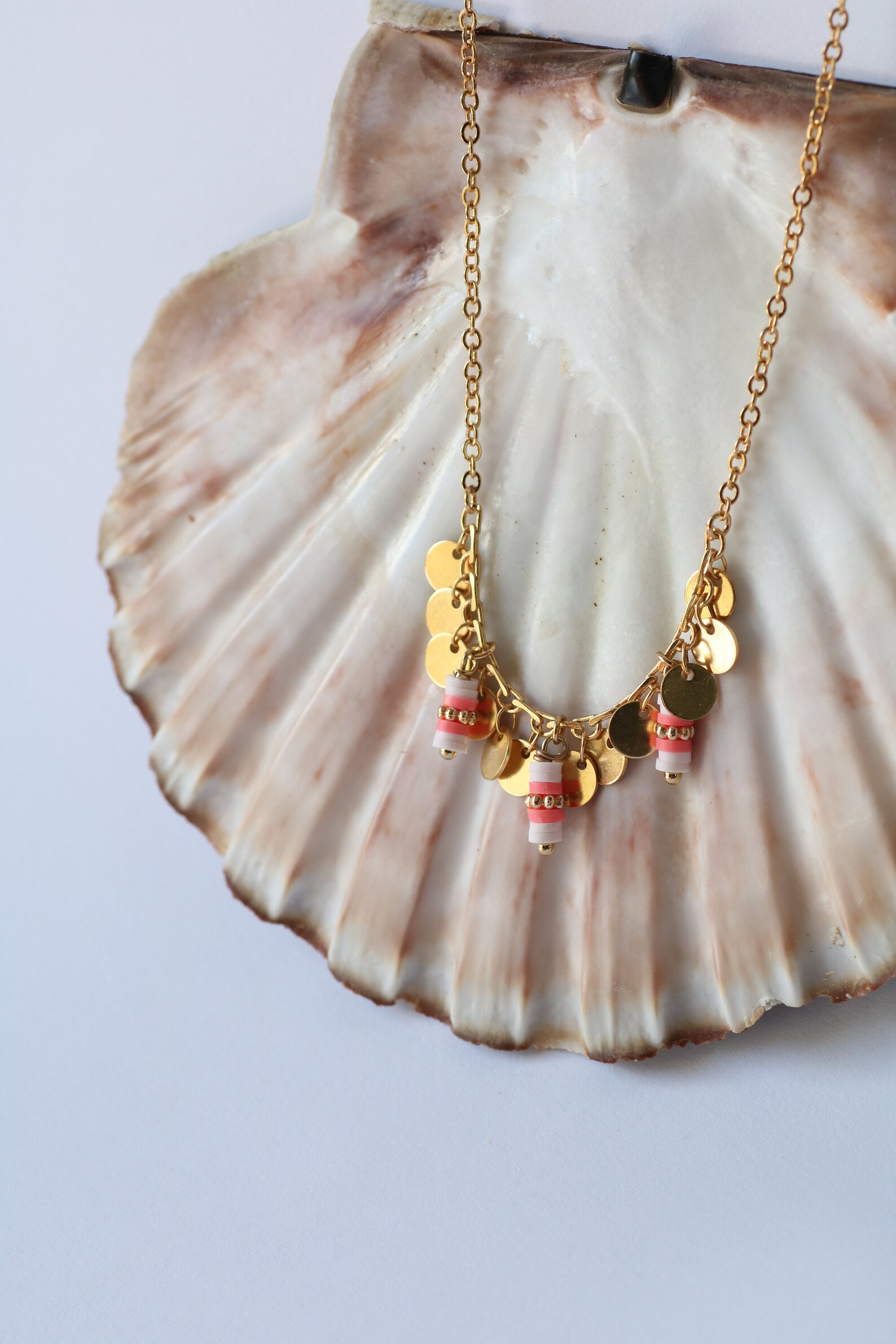 Fine chain stamps gold fine 24K gold heishi neck slittle | Etsy