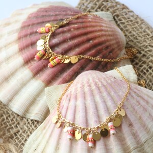 Fine chain stamps gold fine 24K gold heishi neck slittle | Etsy