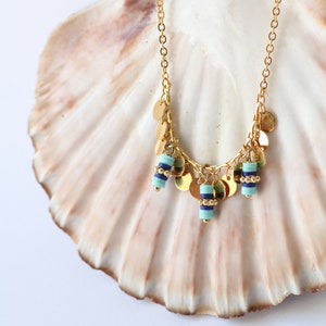 Fine chain stamps gold fine 24K gold heishi neck slittle | Etsy