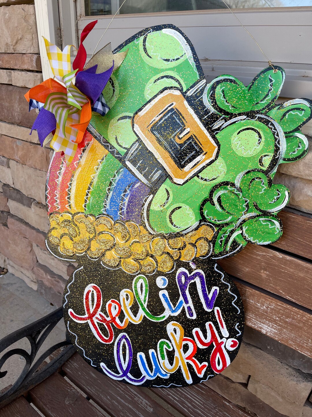Pot of Gold Feelin Lucky St Patricks Day Door Hanger - Etsy