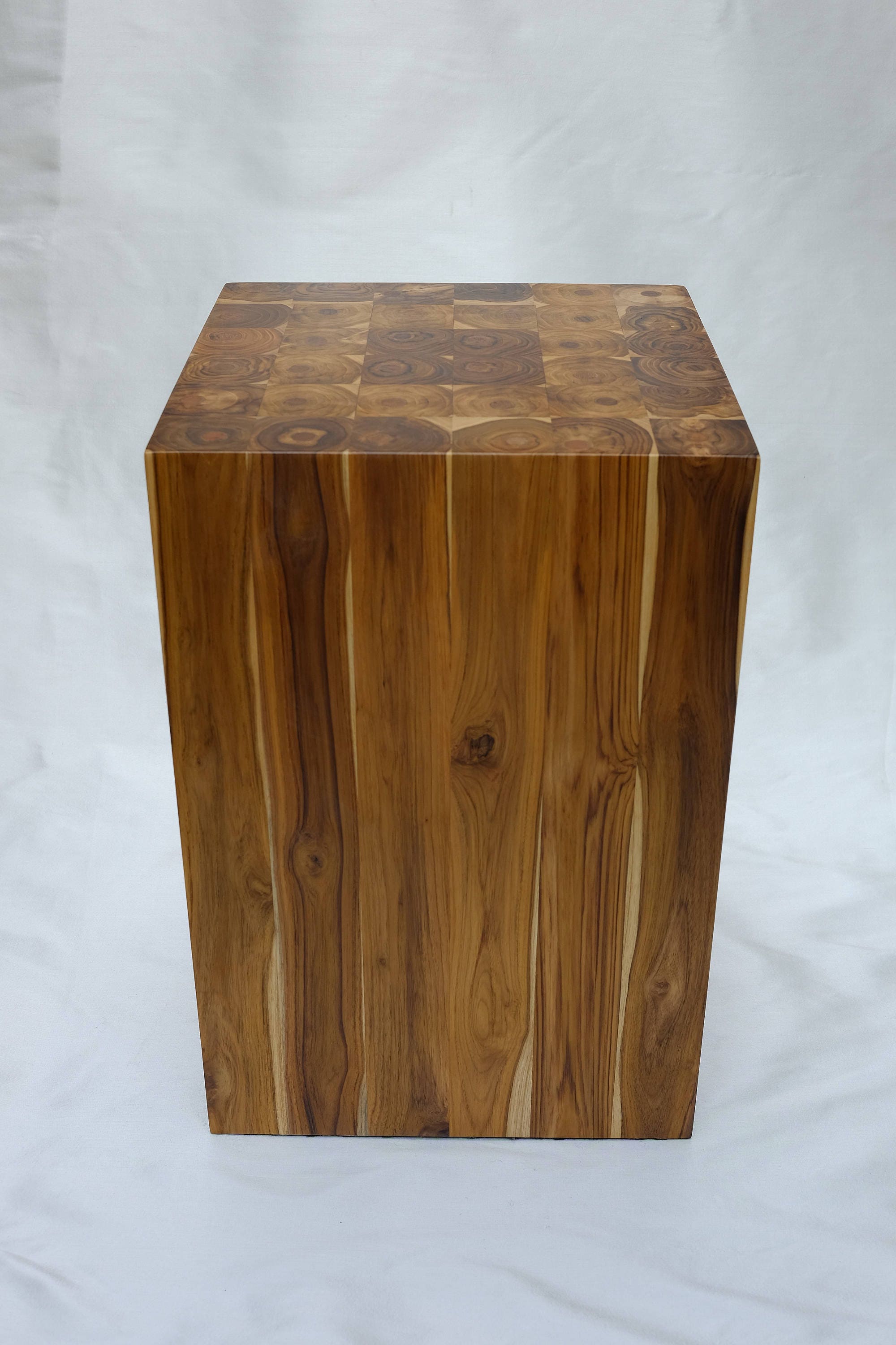 Teak Wood Block Stool in Ring Pattern - Etsy